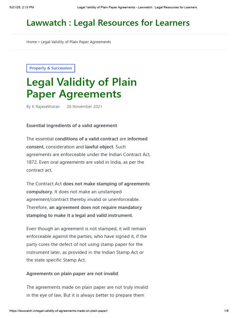 Legal Validity of Plain Paper Agreements - Lawwatch _ Legal Resources ...