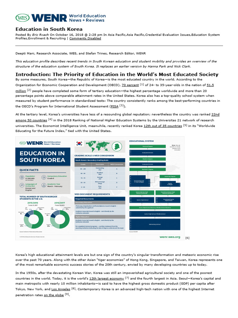 WENR Education in South Korea | PDF | University And College Admission ...
