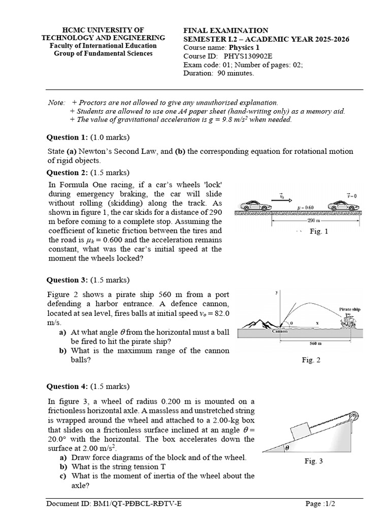 Final Exam Principles of Physics 1 2 Semester I 2025 2026 Solution ...