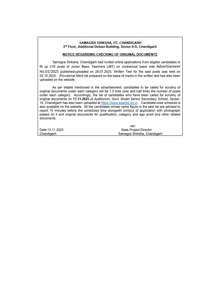Notice for Original Document Verification Instructions to Be Followed ...