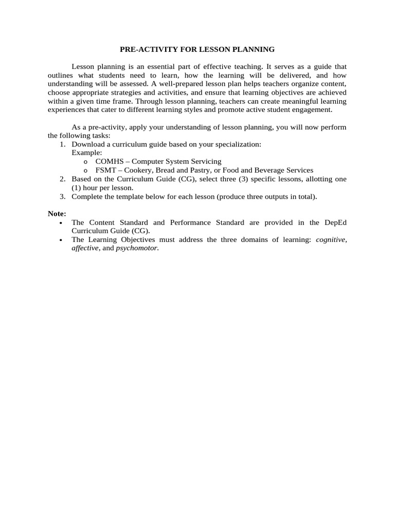 Lesson-Planning Prelim Activity Bataan | PDF | Learning | Lesson Plan