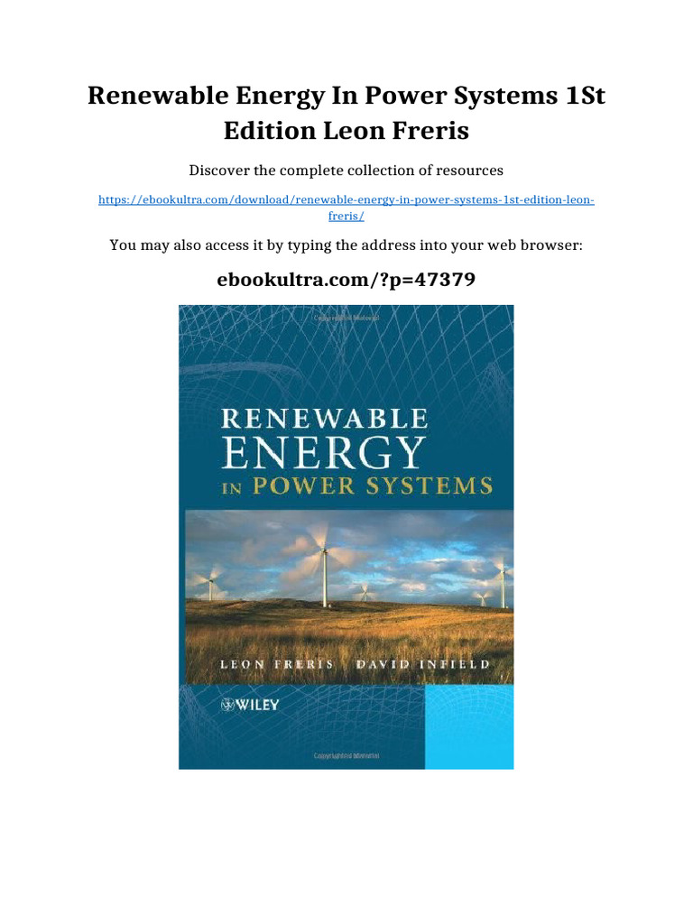 Renewable Energy in Power Systems 1st Edition Leon Freris pdf version ...