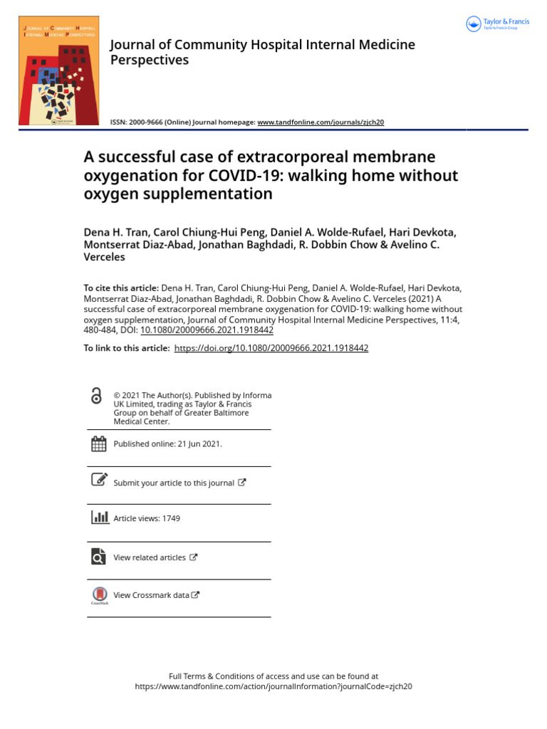 A Successful Case of Extracorporeal Membrane Oxygenation for COVID-19 ...