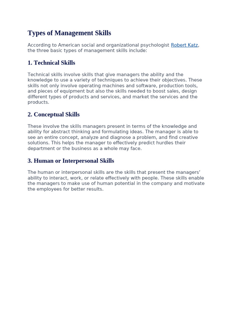 Types of Management Skills | PDF
