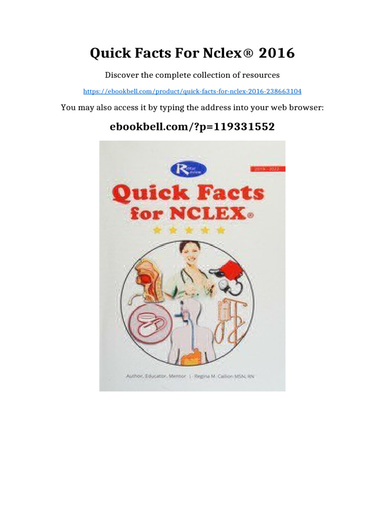 Quick Facts For NCLEX® 2016 Updated 2025 | PDF | Phosphate Buffered Saline