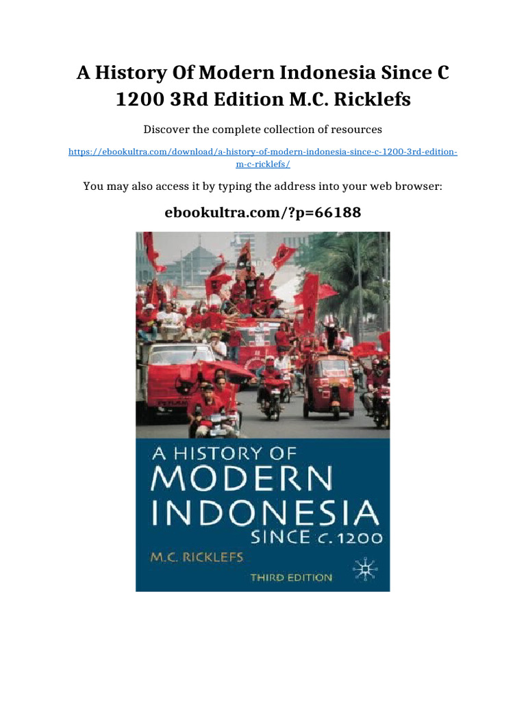 A History of Modern Indonesia Since c 1200 3rd Edition M.C. Ricklefs ...