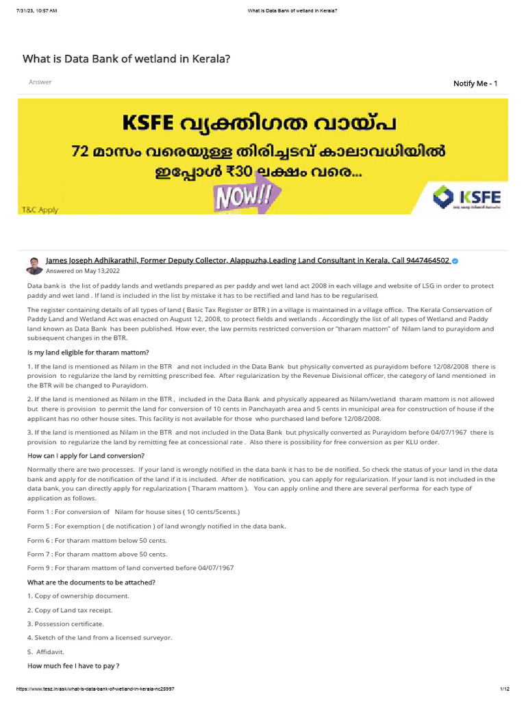 What Is Data Bank of Wetland in Kerala | PDF