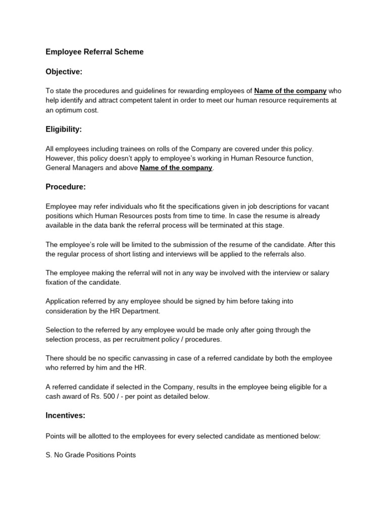Employee Referral Policy Sample - 1 | PDF