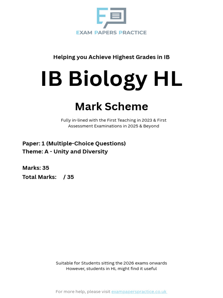 IB Biology HL Paper 1 Theme a Unity and Diversity MS | PDF