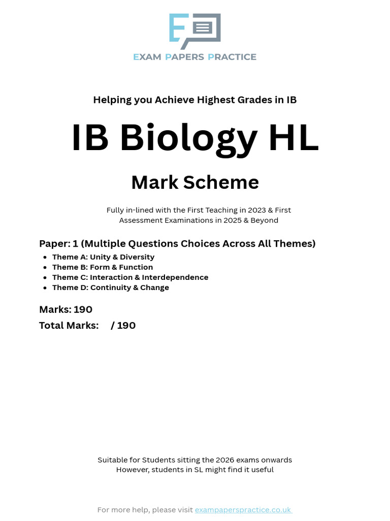IB Biology HL Paper 1 All Themes MS | PDF