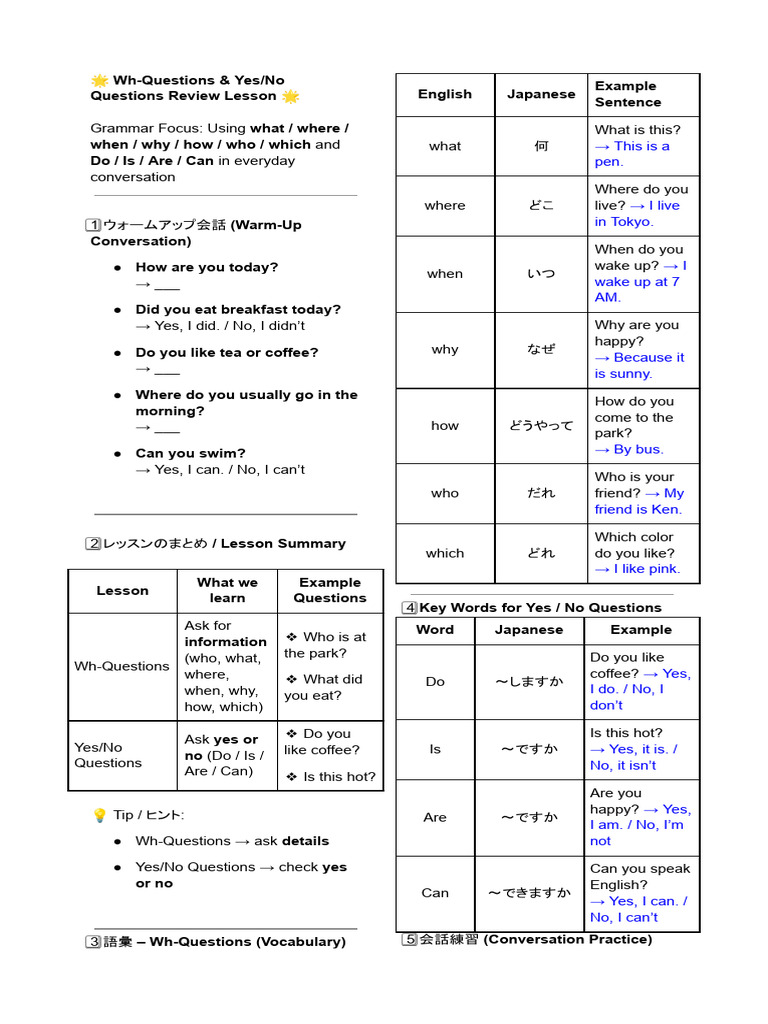 01 26 2026 WH Questions Yes No Questions Lesson Review | PDF | Question