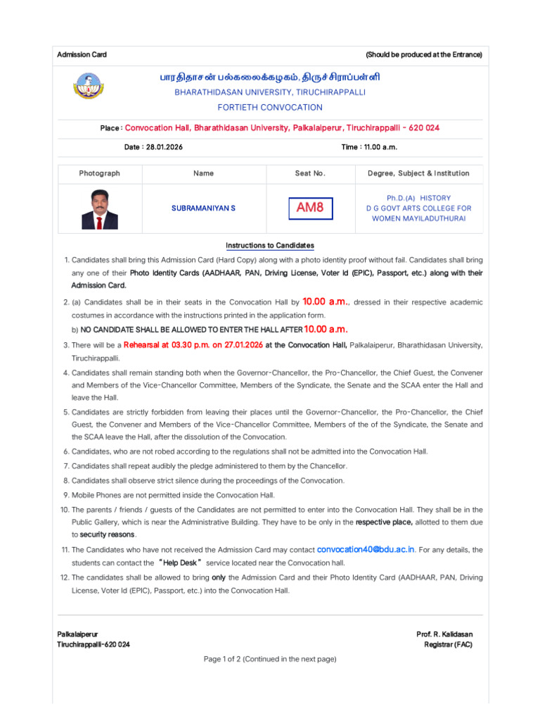 Fortieth Convocation __ Bharathidasan University, Tiruchirappalli | PDF ...