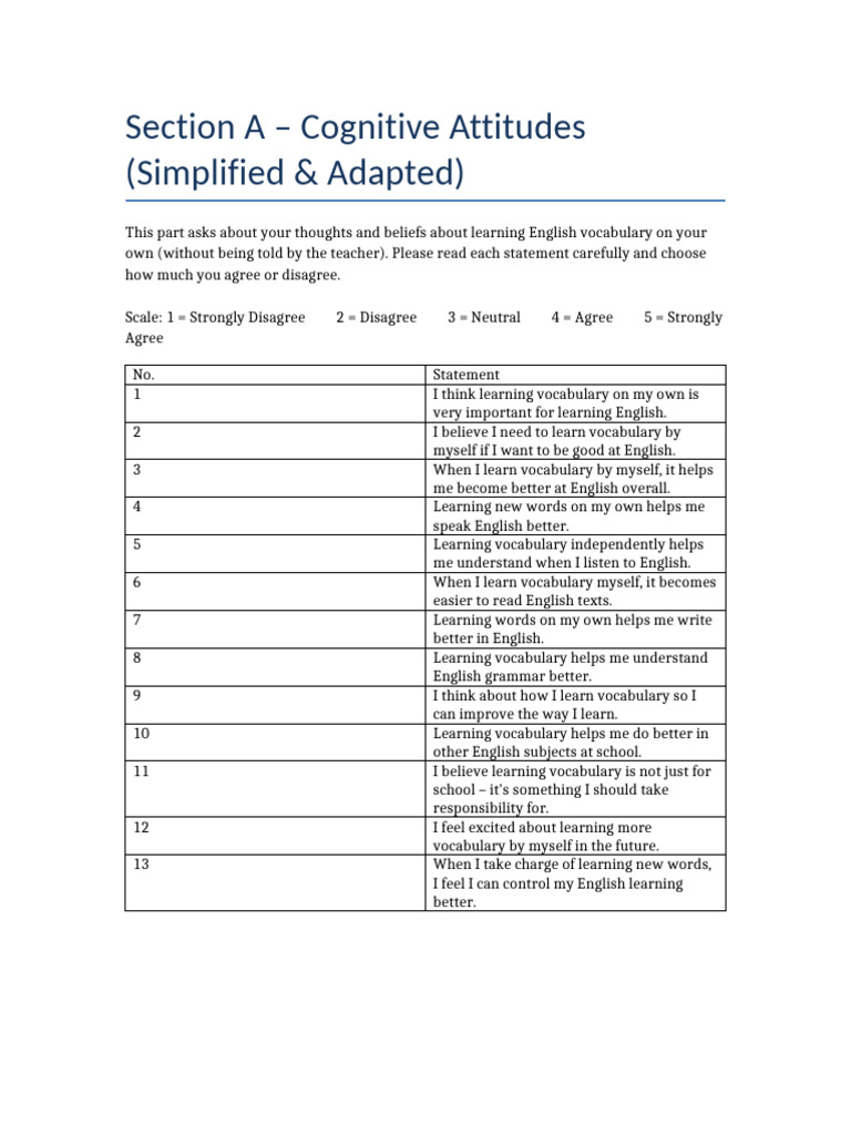 Cognitive Attitudes Simplified Adapted | PDF | Vocabulary | English ...
