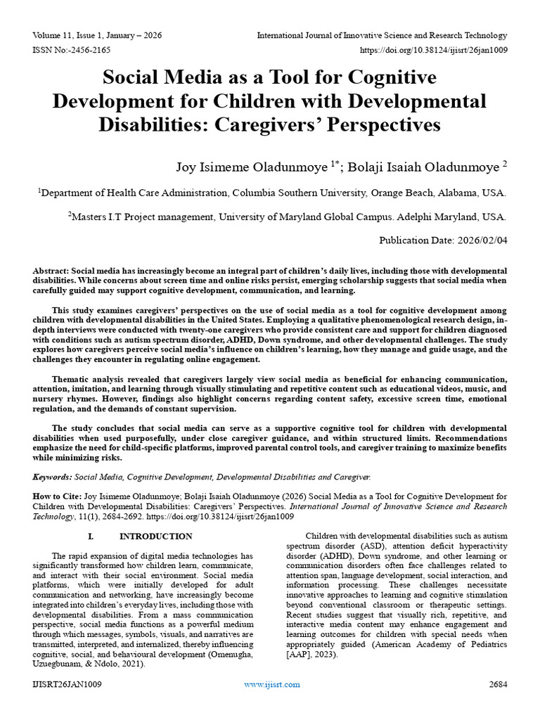 Social Media as a Tool for Cognitive Development for Children with ...