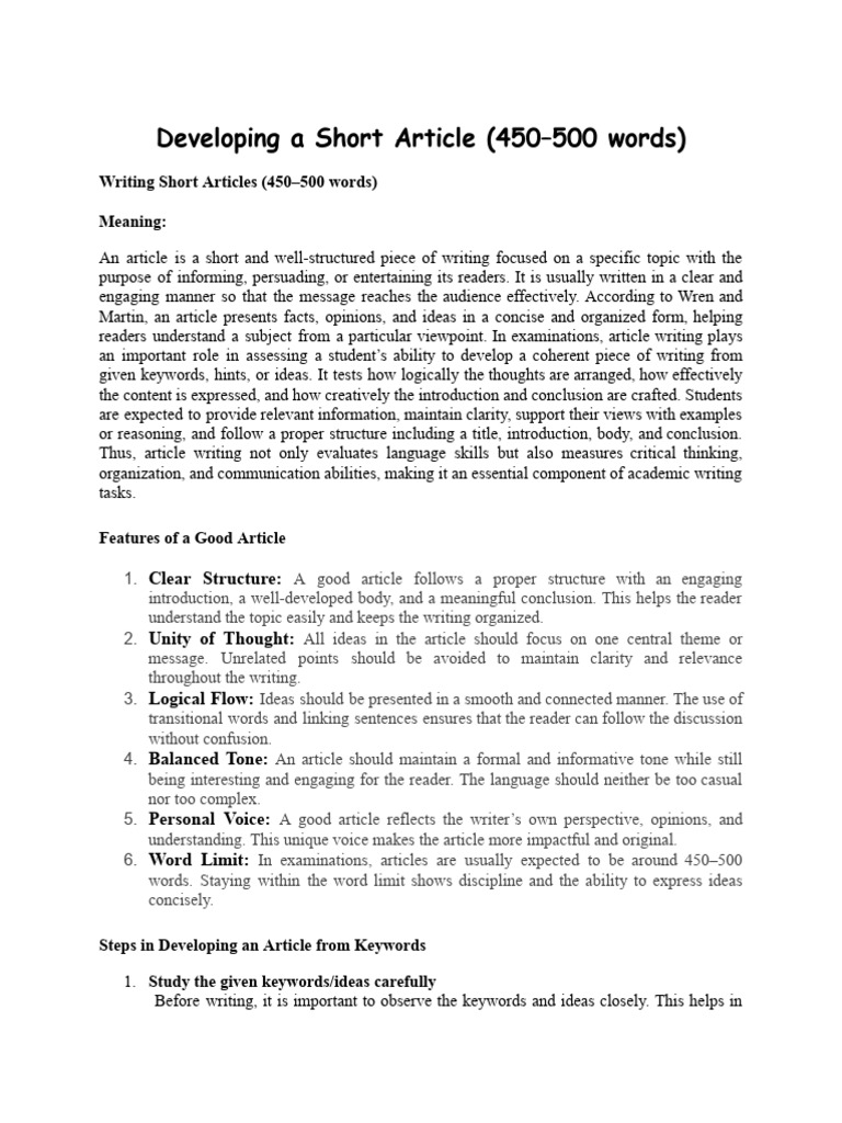 Developing a Short Article (450–500 Words) | PDF | Social Media ...