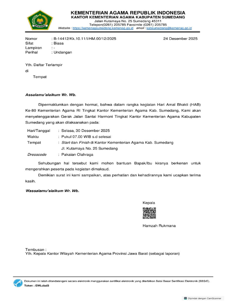 Surat Undangan Eksternal_Gerak Jalan Santai Harmoni HAB Ke-80 | PDF