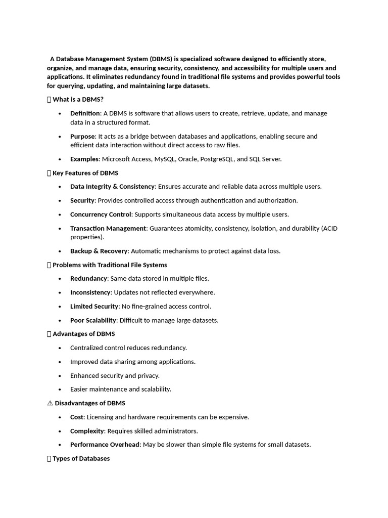 A Database Management System NOTES1 | PDF | Databases | Relational Database