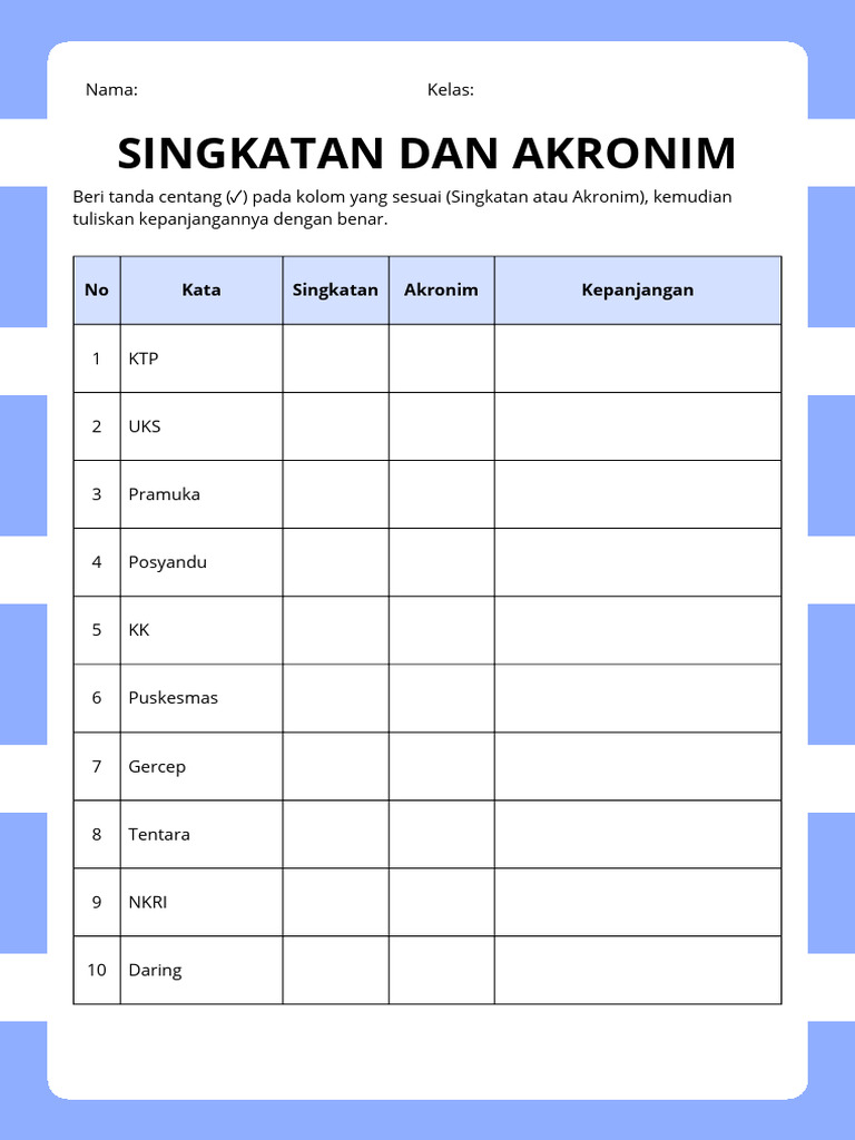 Lembar Kerja Peserta Didik Singkatan Dan Akronim Dalam Gaya Biru Putih ...