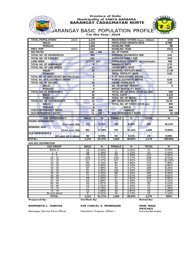 Barangay Basic Population Profile Cadagmayan Norte | PDF | Human ...
