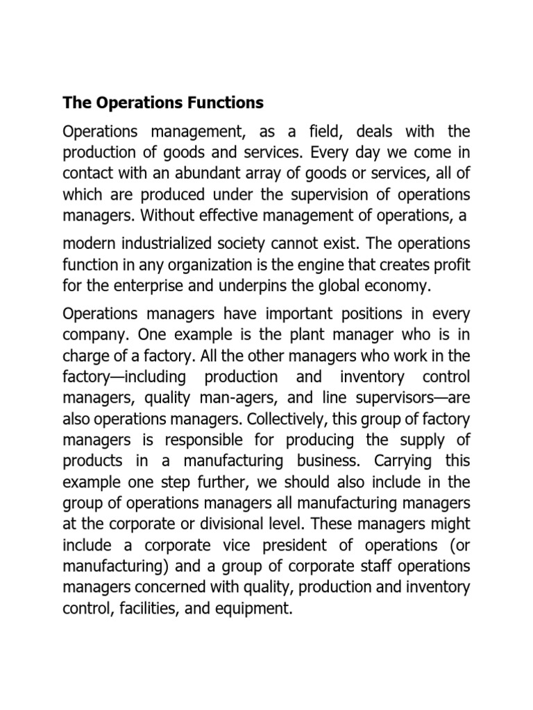 The Operations Functions | PDF | Supply Chain | Operations Management