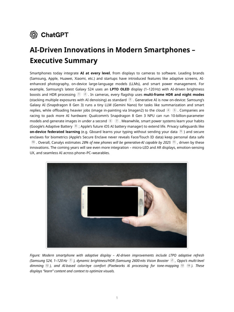 AI-Driven Innovations in Modern Smartphones - Executive Summary | PDF ...