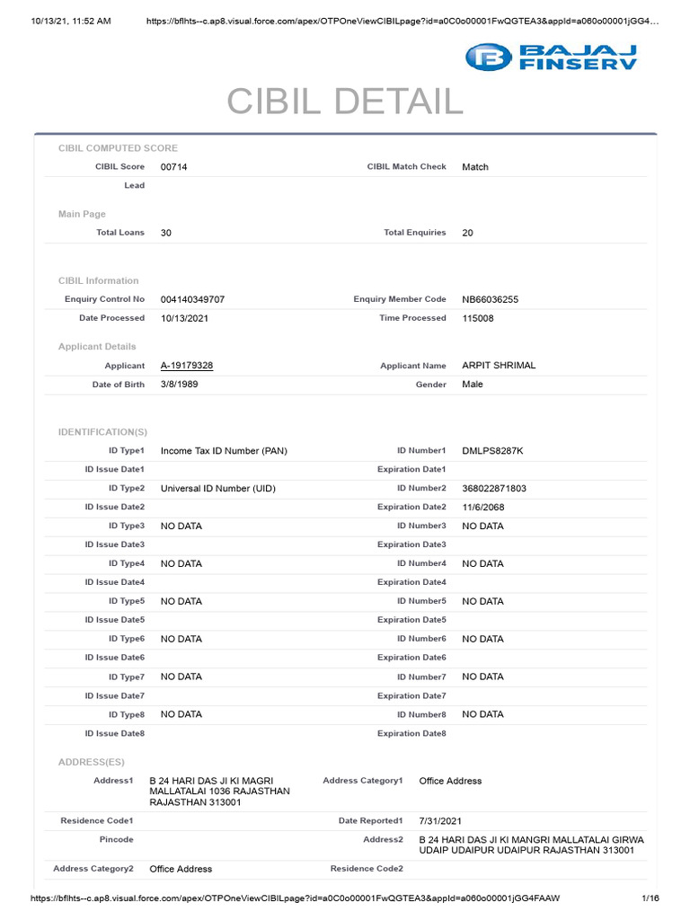 Arpit Shrimal Cibil | PDF | Loans | Collateral (Finance)