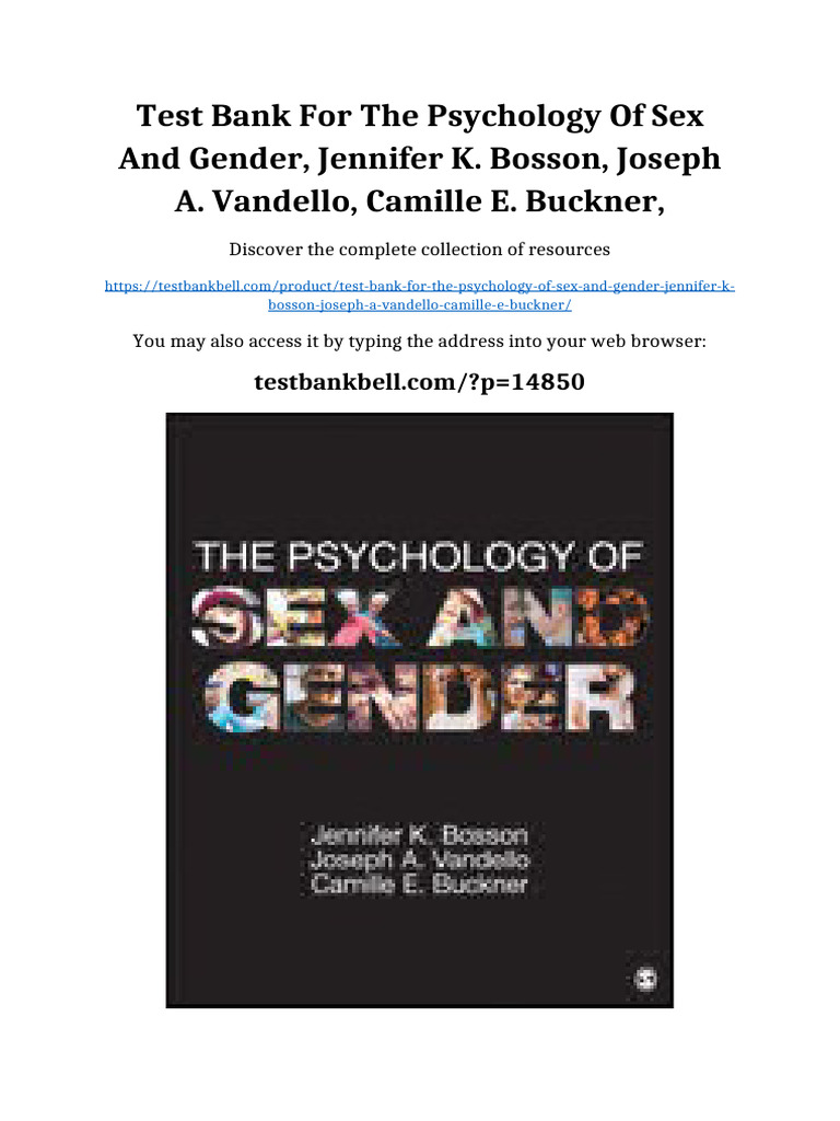 Test Bank for The Psychology of Sex and Gender, Jennifer K. Bosson ...