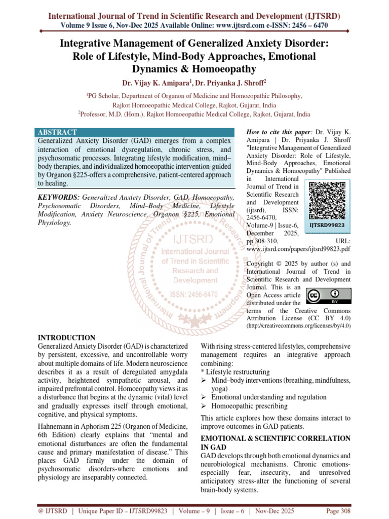 Integrative Management of Generalized Anxiety Disorder Role of ...