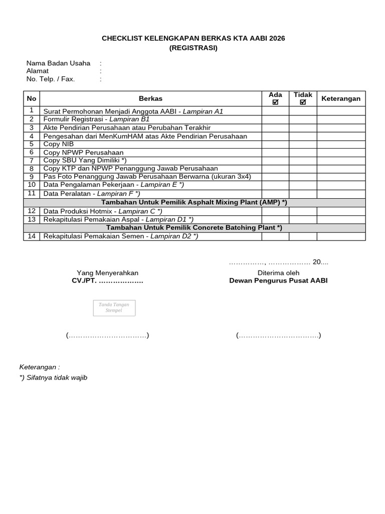 Checklist Kelengkapan Berkas | PDF
