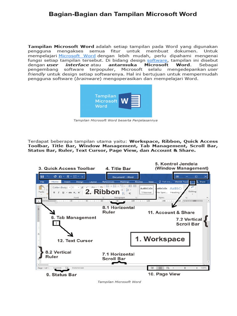 Bagian-Bagian Microsoft Word Dan Tampilan Microsoft Word (Print Out) | PDF