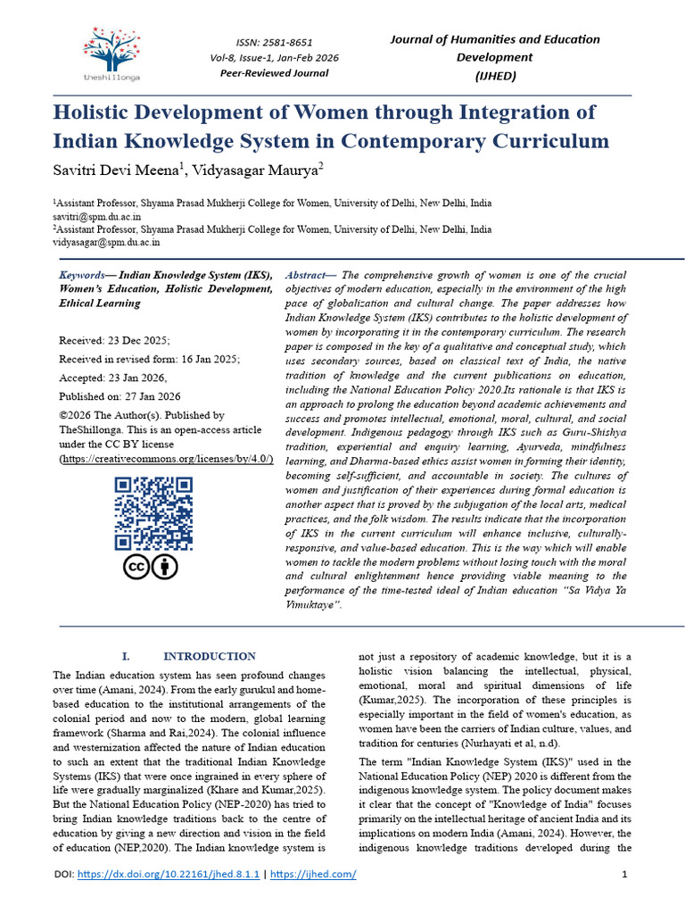 Holistic Development of Women Through Integration of Indian Knowledge ...