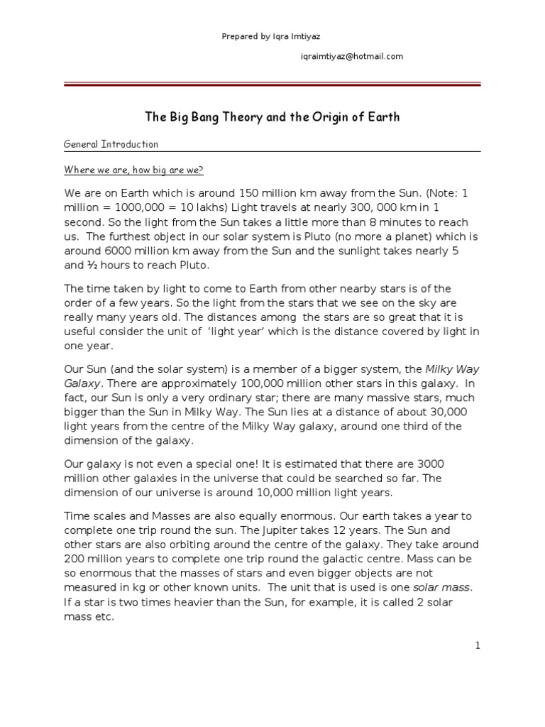The Big Bang Theory and The Origin of Earth | PDF | Stars | Formation ...