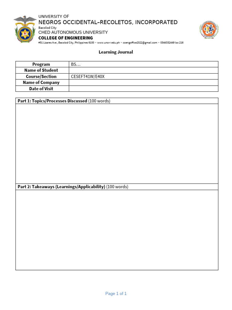 EVOLT2025-Learning Journal Template | PDF