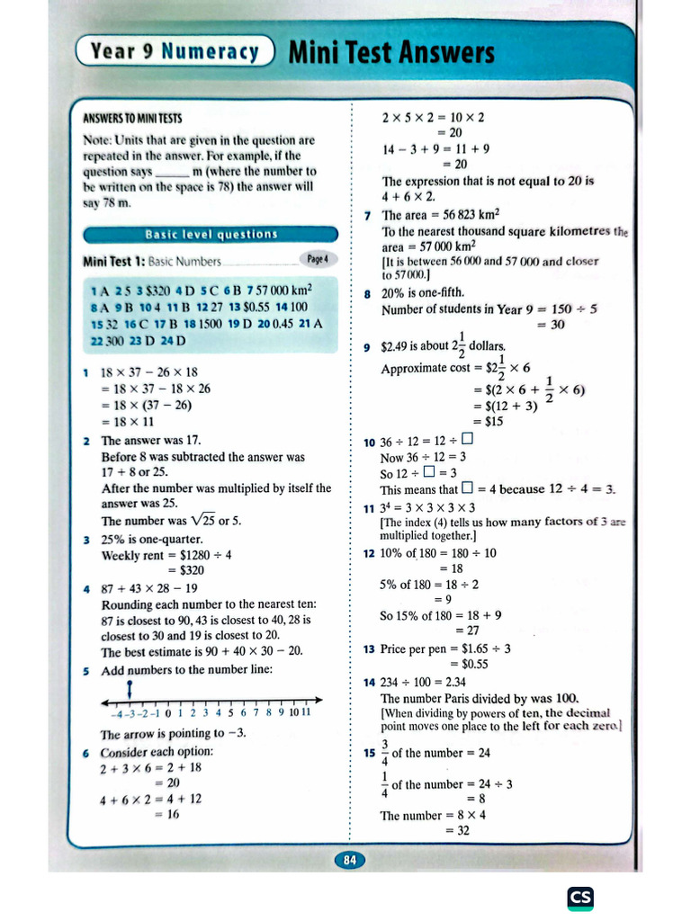 Year 9 Numeracy Maths Answer Sheet | PDF