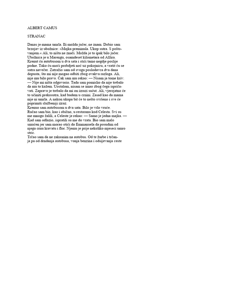 Stranac-Albert-Camus Whole Version Hrvatski Prijevod | PDF