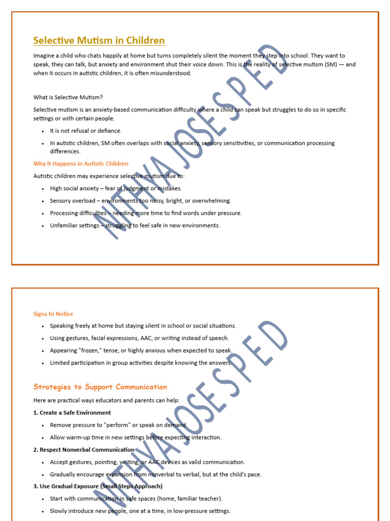 Selective Mutism in Children | PDF | Nonverbal Communication | Autism