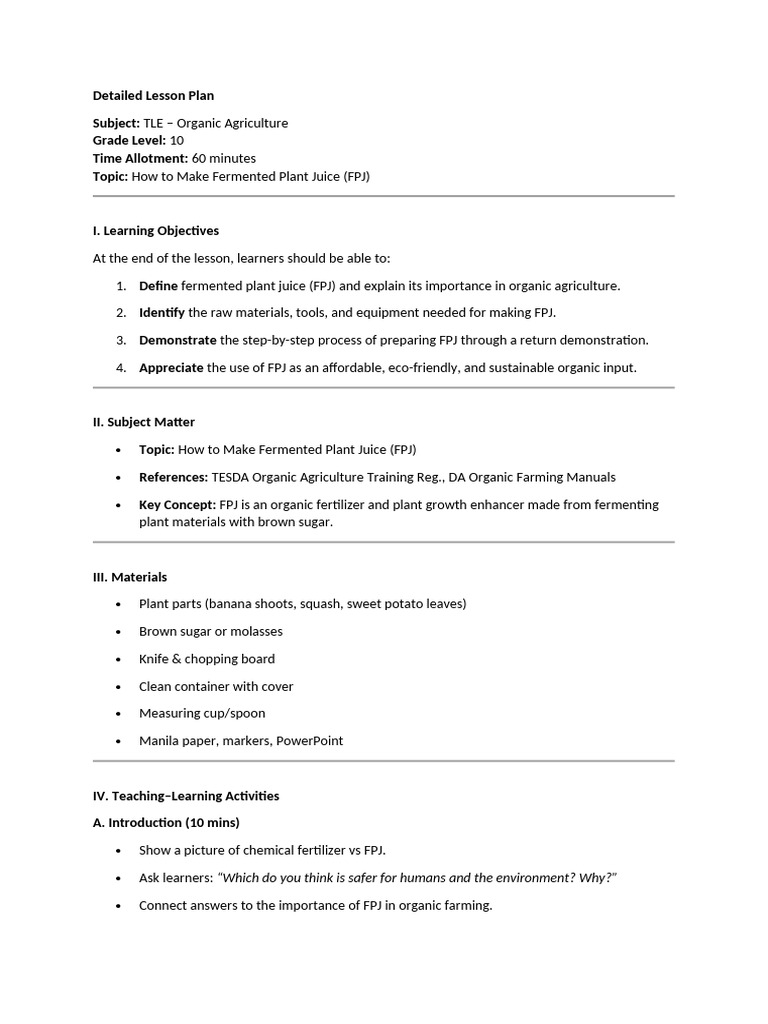 Lesson Plan For Return Demo | PDF | Organic Farming | Agriculture