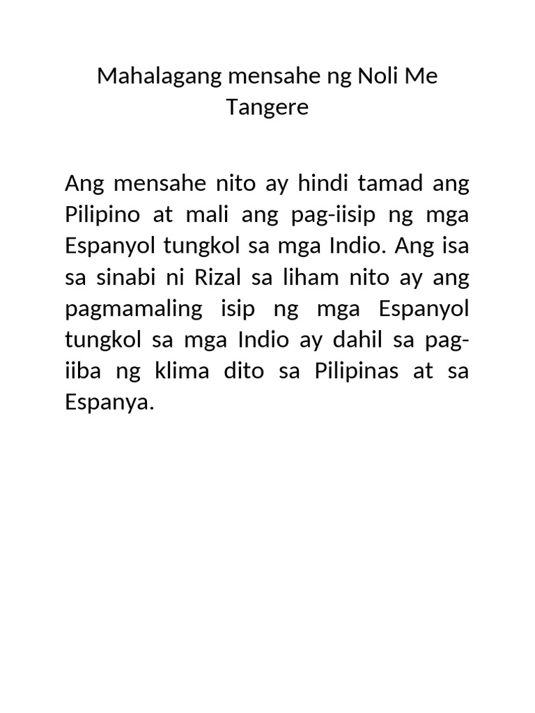 Mahalagang Mensahe Ng Noli Me Tangere | PDF