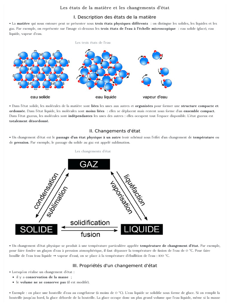 01 - 3e - Organisation Et Transformations de La Matière - Les États de ...