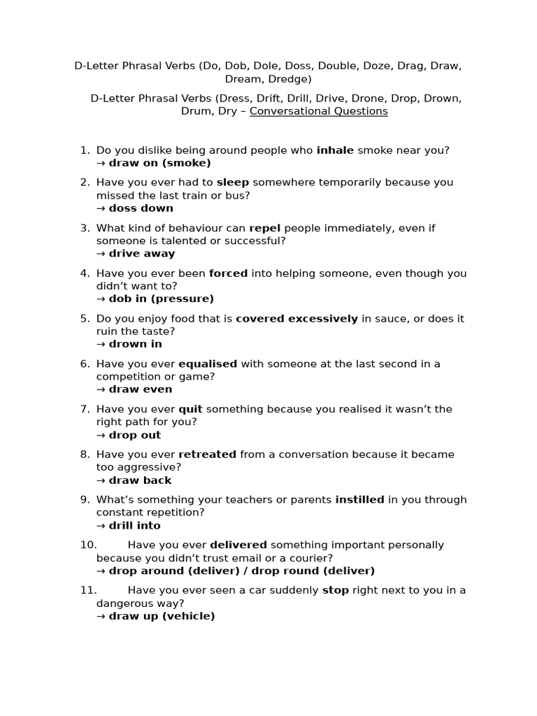 2 Sets D-Letter Phrasal Verbs - Do, Dril, Dredge, Etc. - Conversational ...