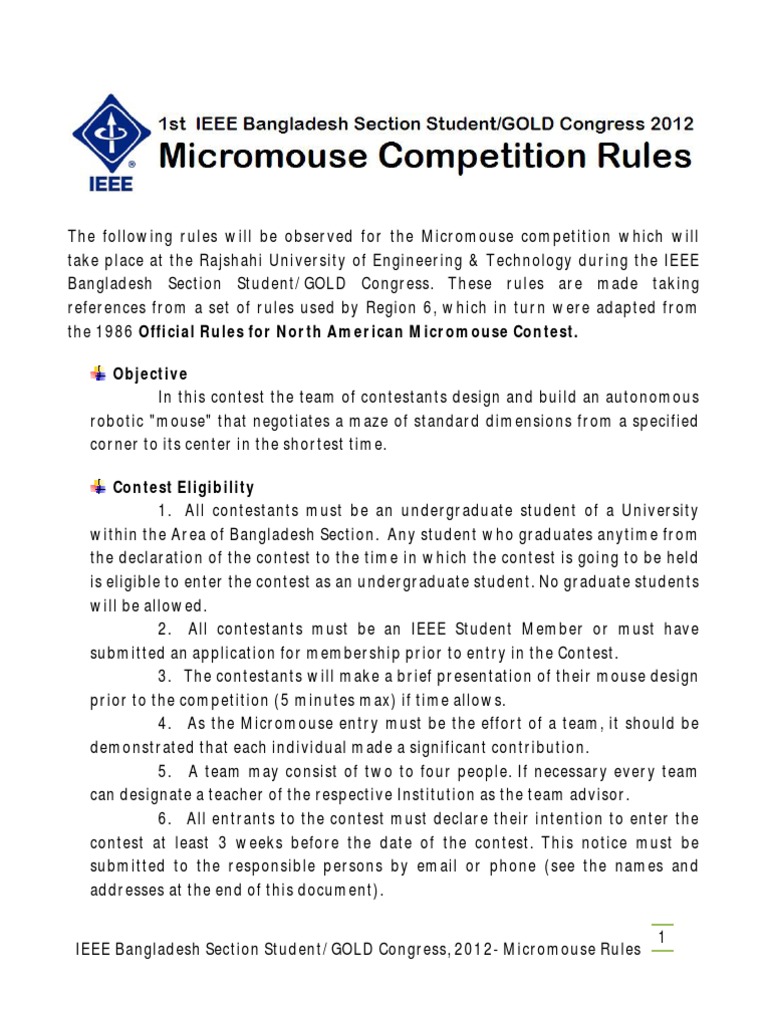 Micromouse Contest Rules BDSSC | PDF | Maze