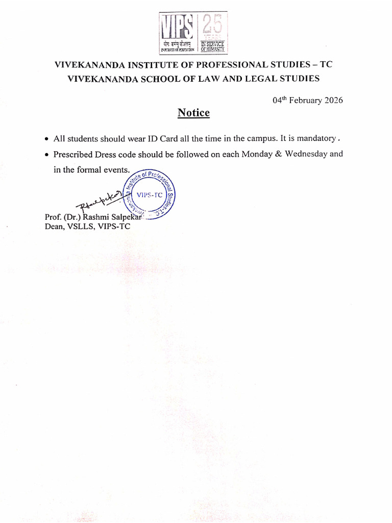 Notice - Id Card & Dress Code (04.02.2026) | PDF