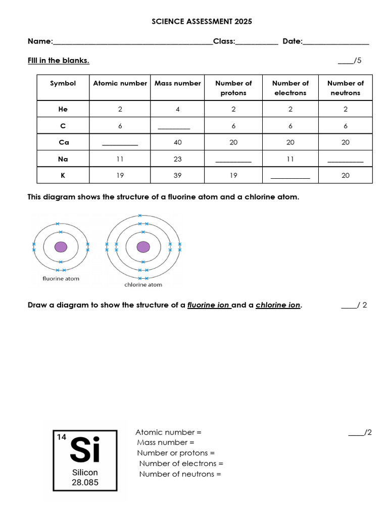 Year 9 - Science Test 2025 | PDF | Atoms | Photosynthesis