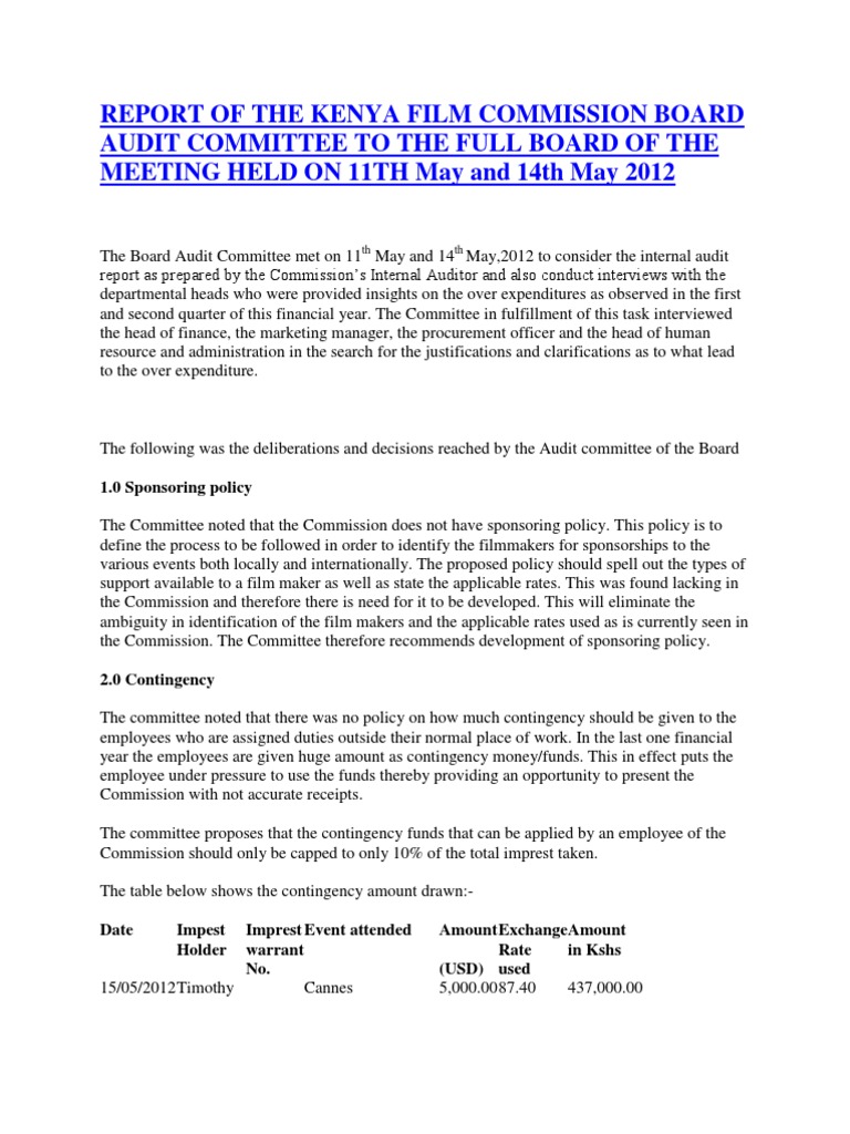 Documents Linking KFC Chief Peter Mutie To Graft | PDF | Audit ...