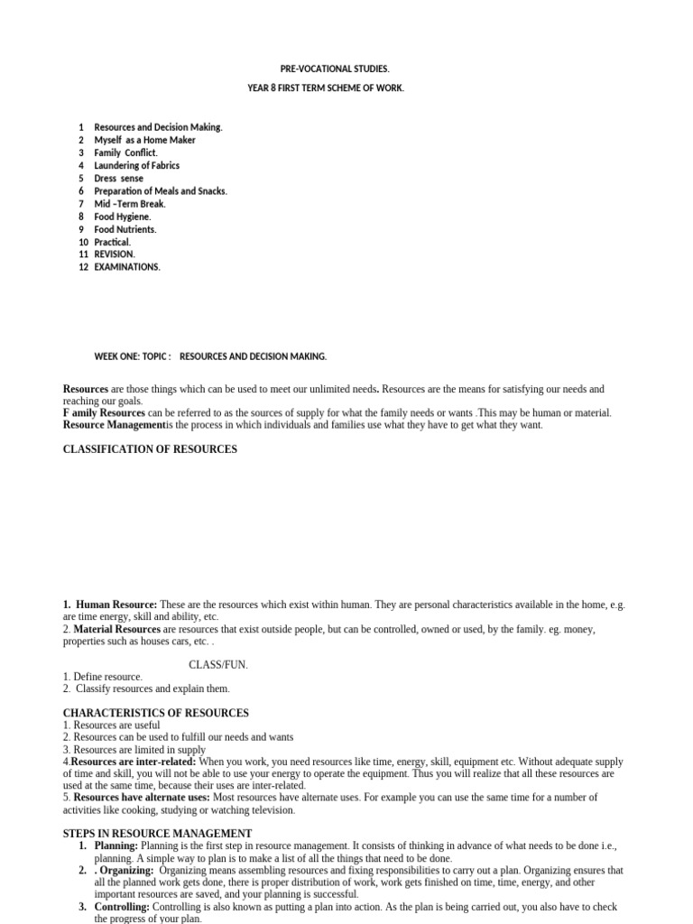 Pre Vocational Studies Year 8 First Term e Note | PDF | Foods | Diet ...