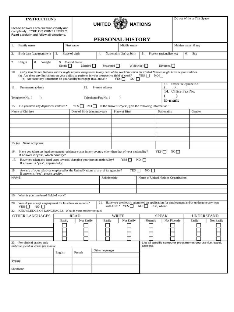 United Nations Personal History Profile PHP Form P 11 | PDF | Salary ...