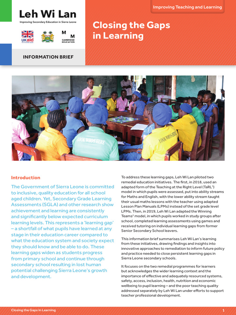 Closing The Gaps in Learning Information Brief | PDF | Teachers | Learning