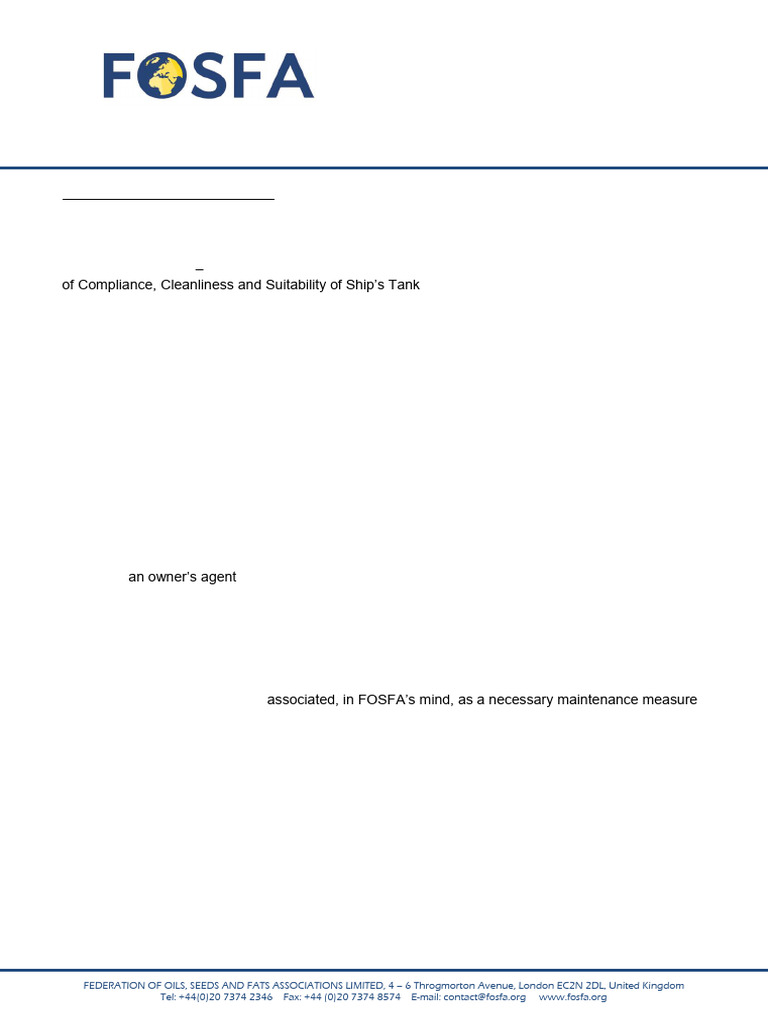 FOSFA Circular Regarding Passivation of Tanks | PDF