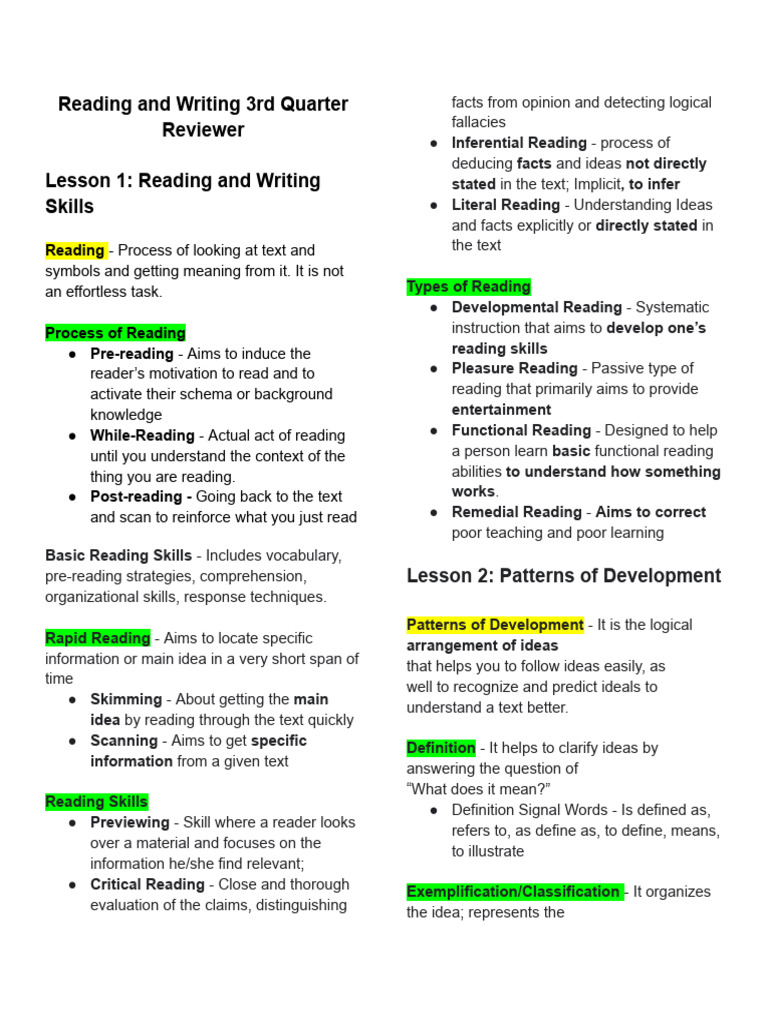 Reading and Writing Reviewer 3rd Quarter | PDF | Citation | Linguistics