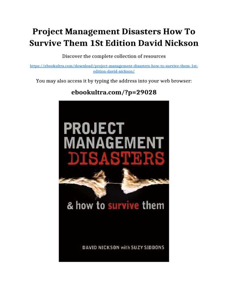 Project Management Disasters How to Survive Them 1st Edition David ...